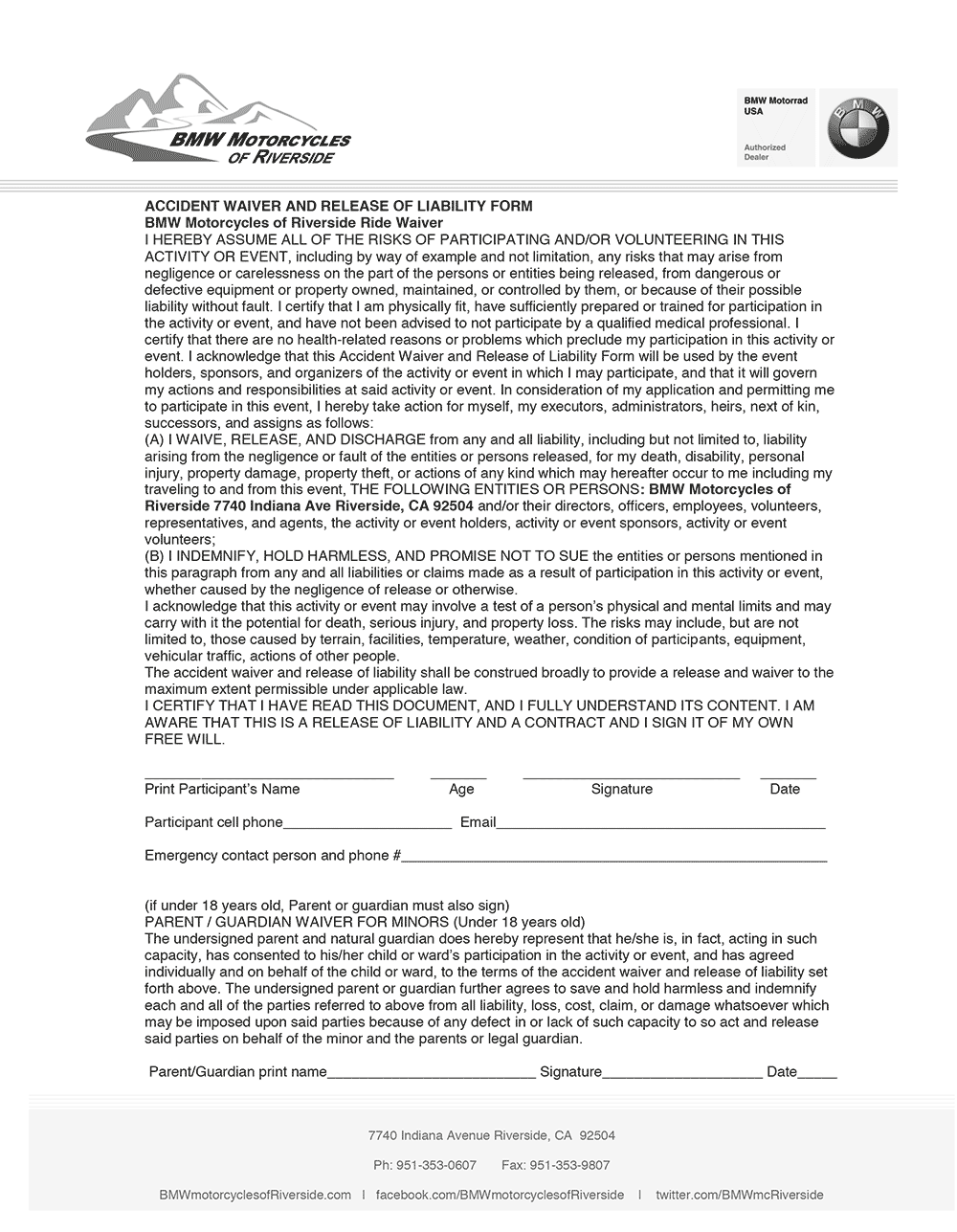 Event Ride Waiver | BMW Motorcycles of San Francisco